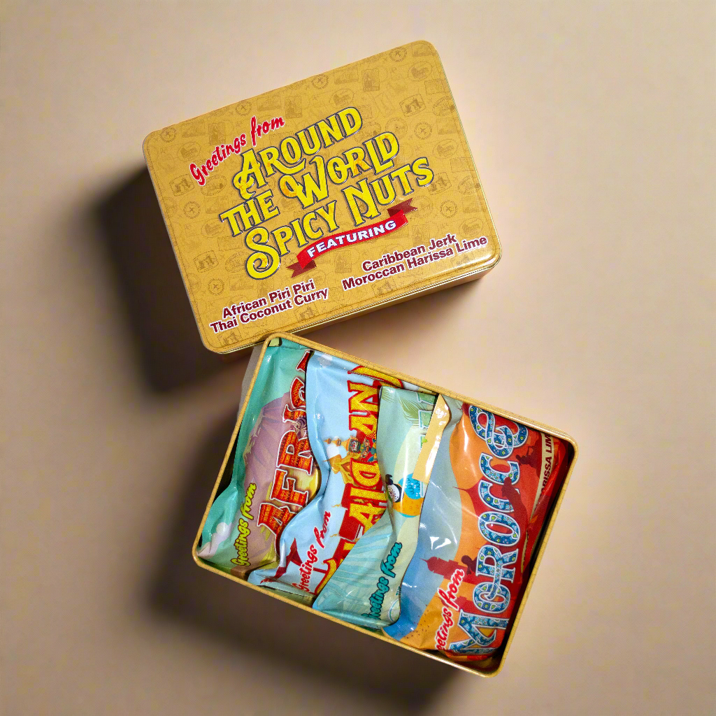 Around the World Spicy Nuts Sampler Tin – Global Flavors Father's Day ...