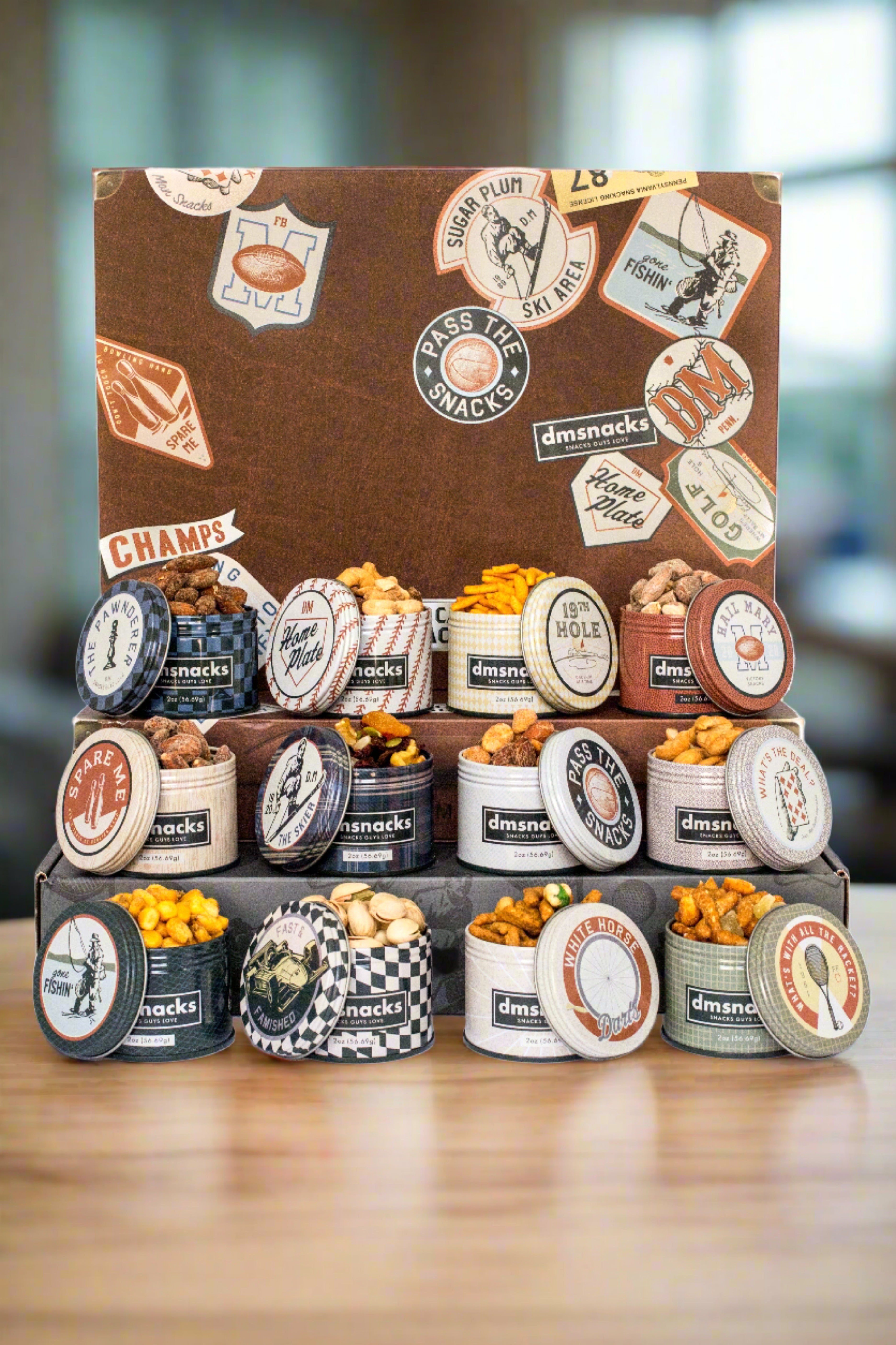 Bar Cart Snacks – 12 Nut Blend 2ox Tins Gift Box | Gift for Dad – DM Snacks