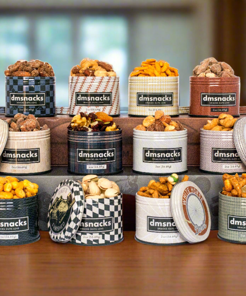 Bar Cart Snacks – 12 Nut Blend 2ox Tins Gift Box | Gift for Dad – DM Snacks