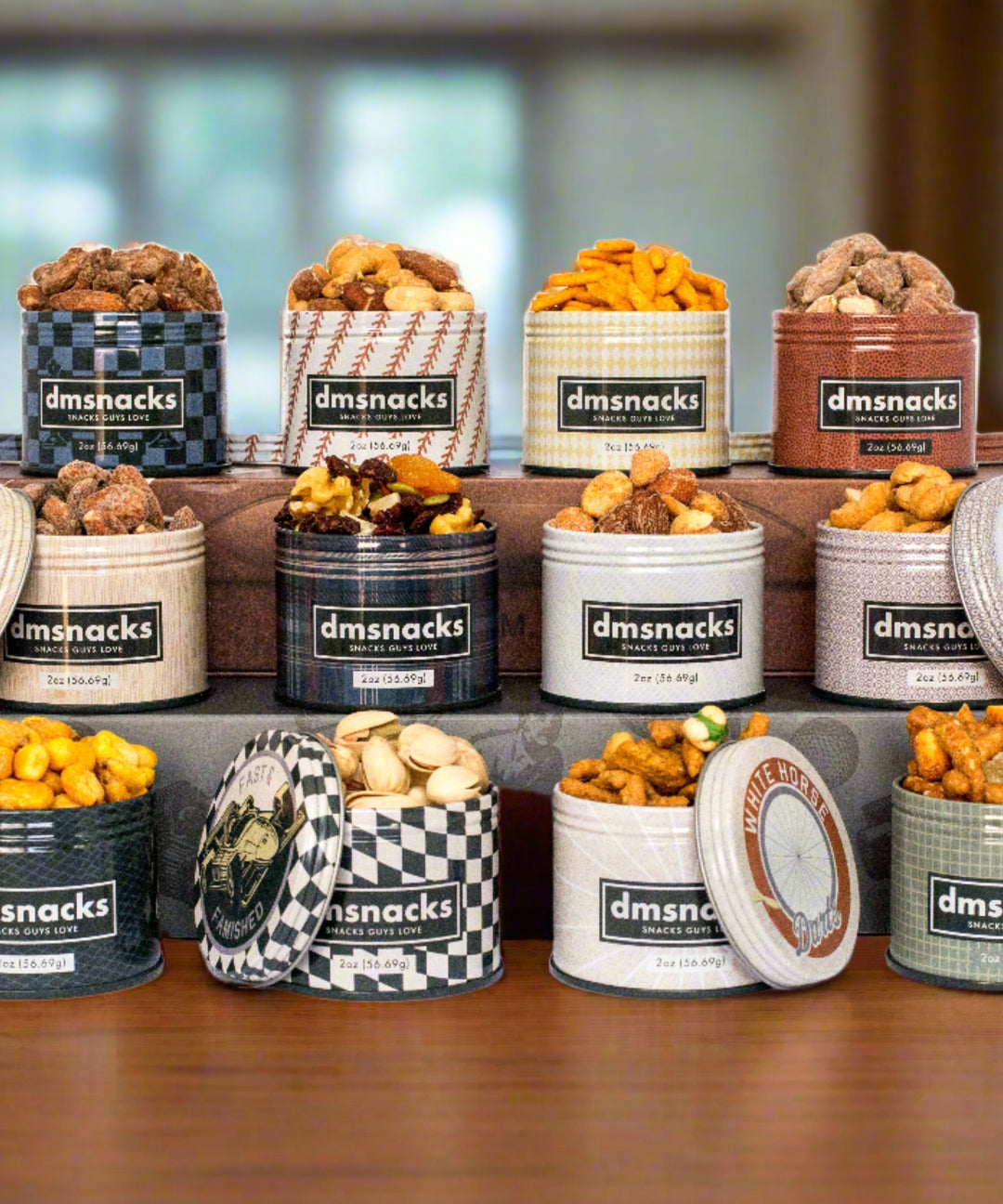Bar Cart Snacks – 12 Nut Blend 2ox Tins Gift Box | Gift for Dad – DM Snacks